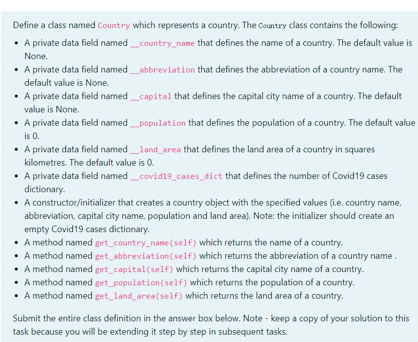 Solved Define a class named Country which represents a | Chegg.com