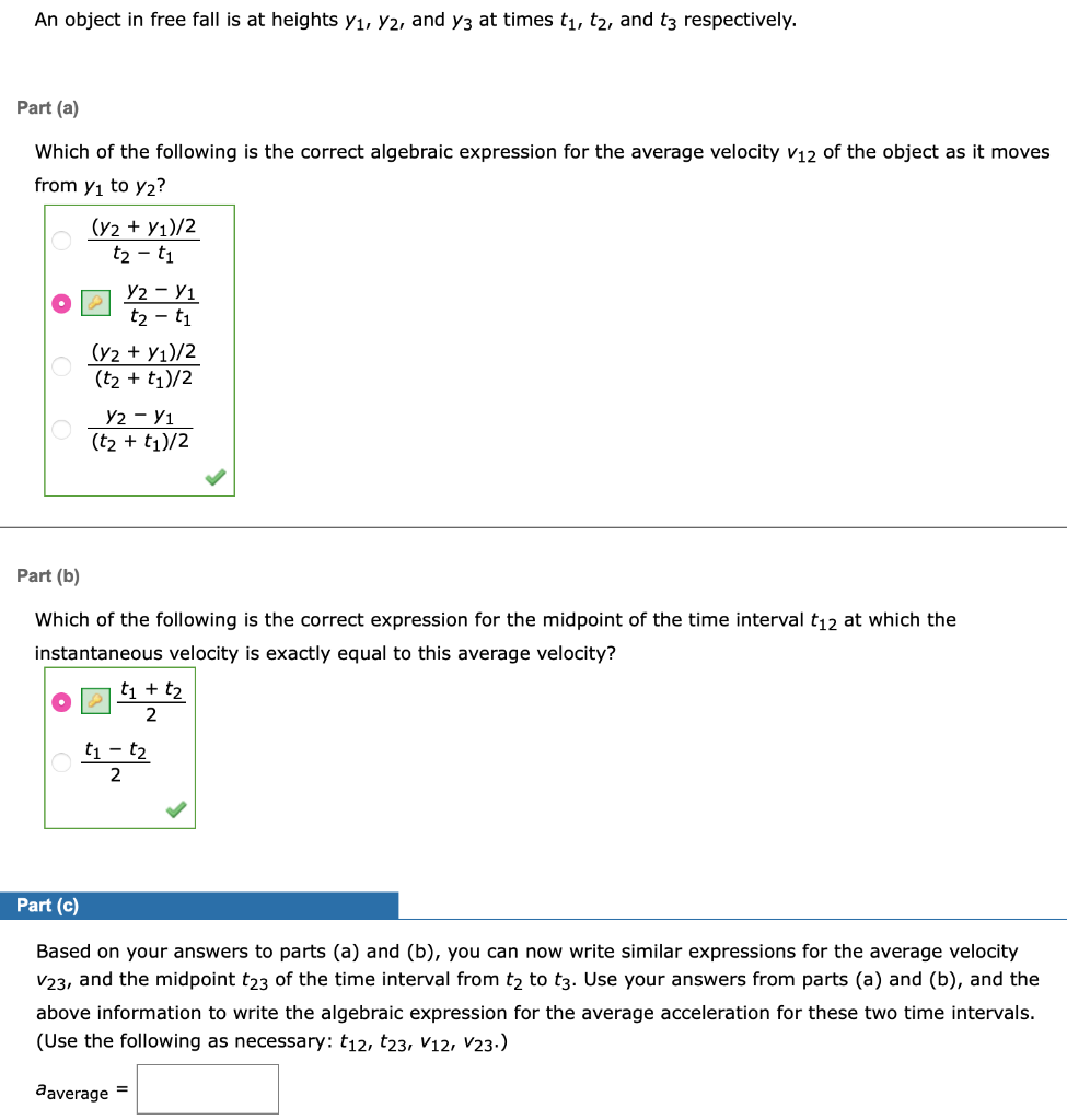 Solved An object in free fall is at heights 71, Y2, and y3 | Chegg.com