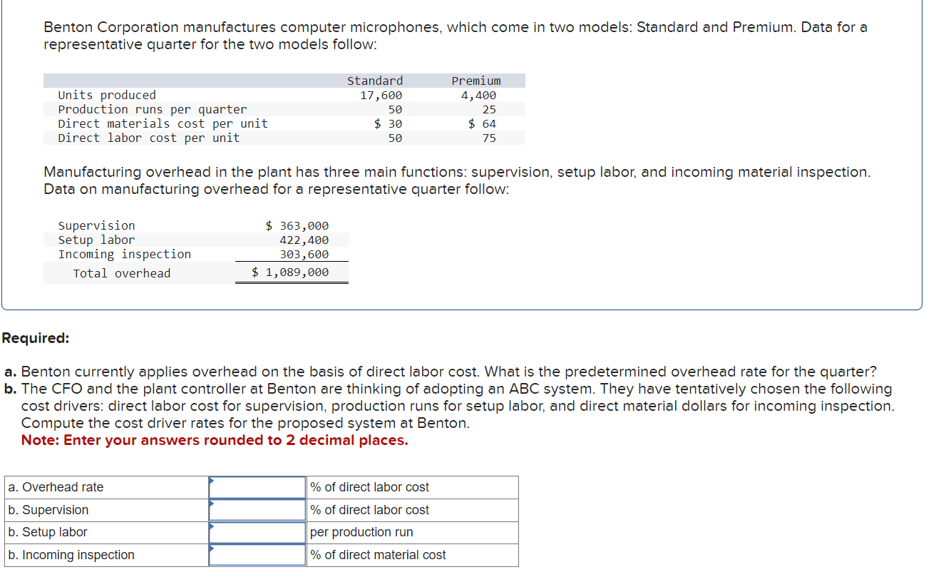 Solved Benton Corporation manufactures computer microphones, | Chegg.com