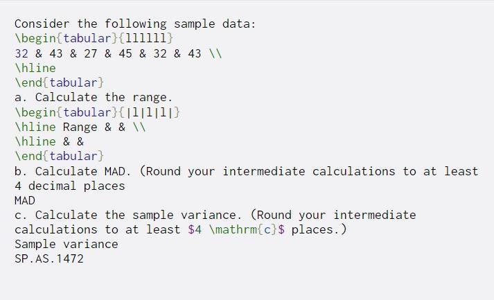 Solved Consider the following sample data: | Chegg.com