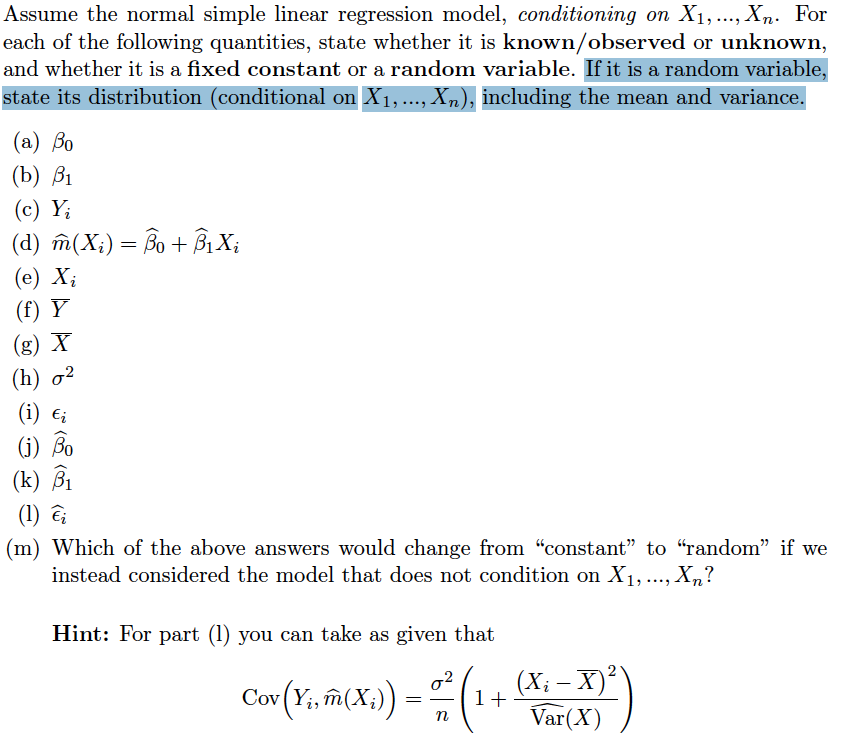 Solved Assume the normal simple linear regression model, | Chegg.com