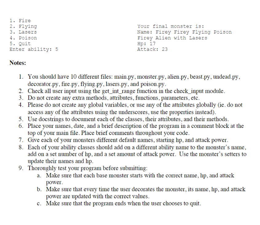 Solved Monster Maker Using the Decorator pattern, create a | Chegg.com