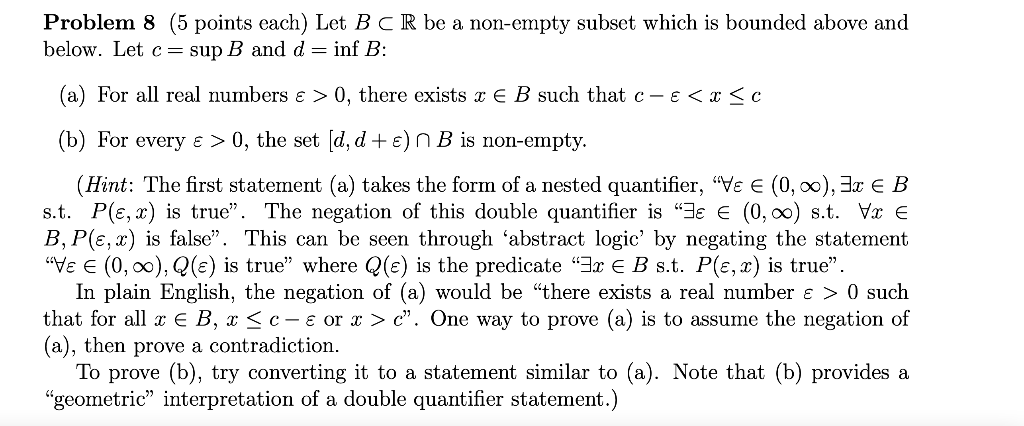 Solved Problem 8 (5 points each) Let B⊂R be a non-empty | Chegg.com
