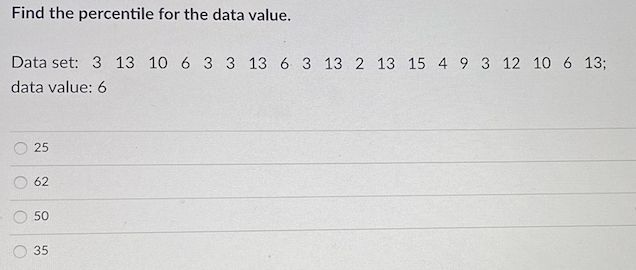 Solved Find the percentile for the data value. Data set: 3 | Chegg.com