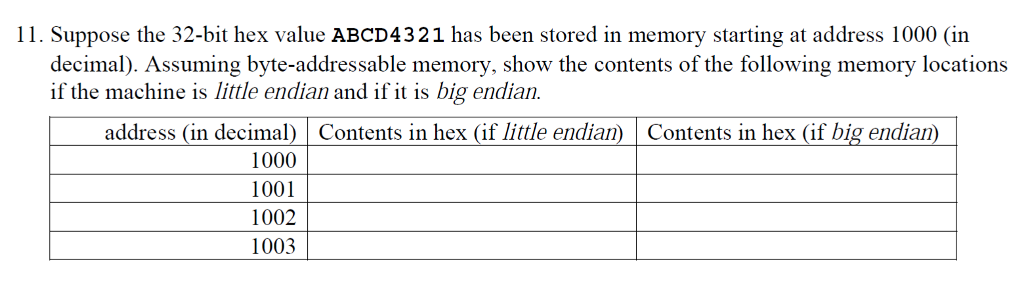 Solved 11. Suppose the 32-bit hex value ABCD4321 has been | Chegg.com