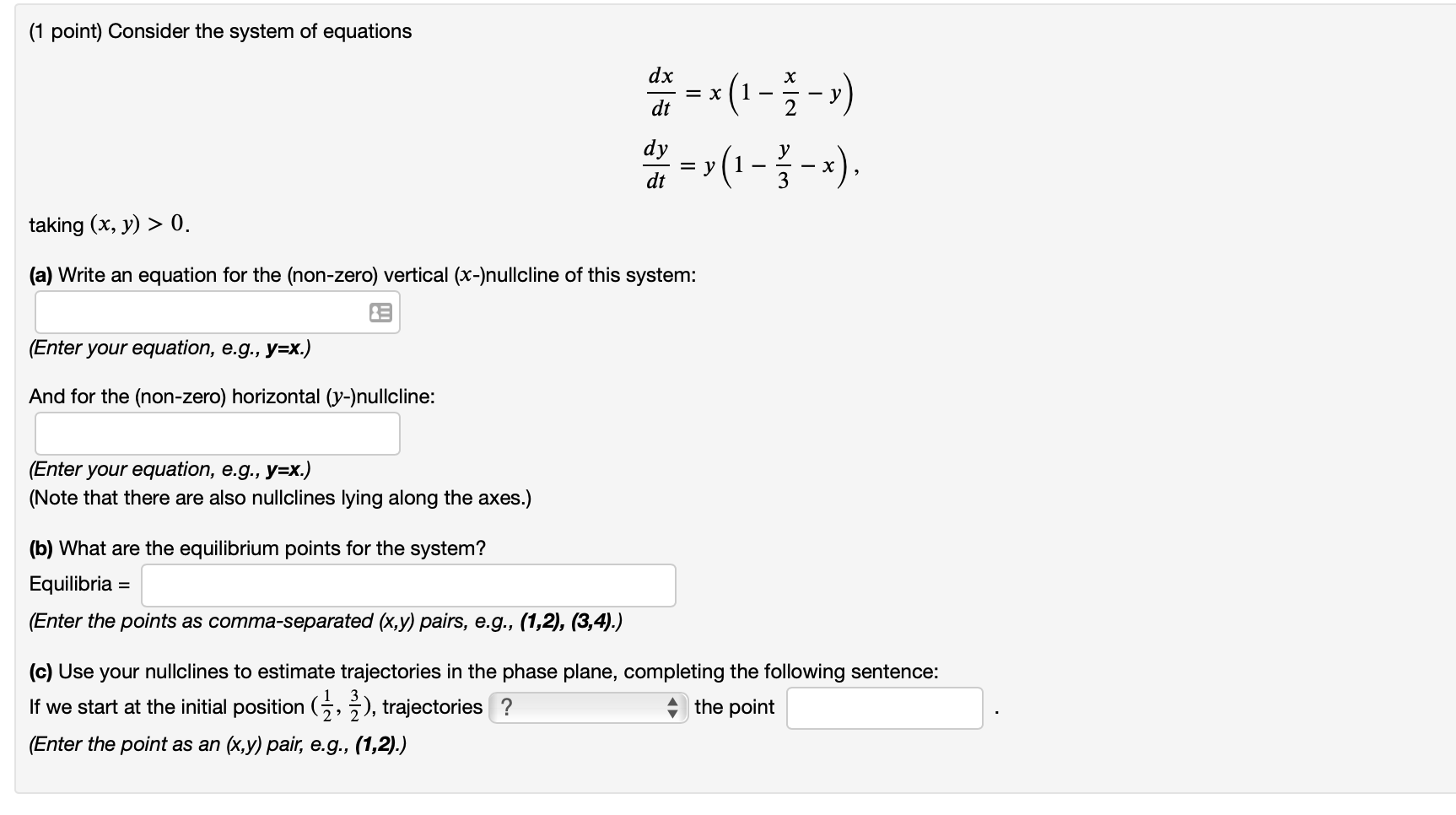 Solved (1 point) Consider the system of equations Holy = | Chegg.com
