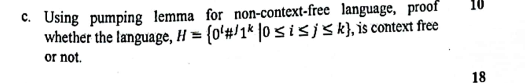 Solved c. Using pumping lemma for non-context-free language, | Chegg.com