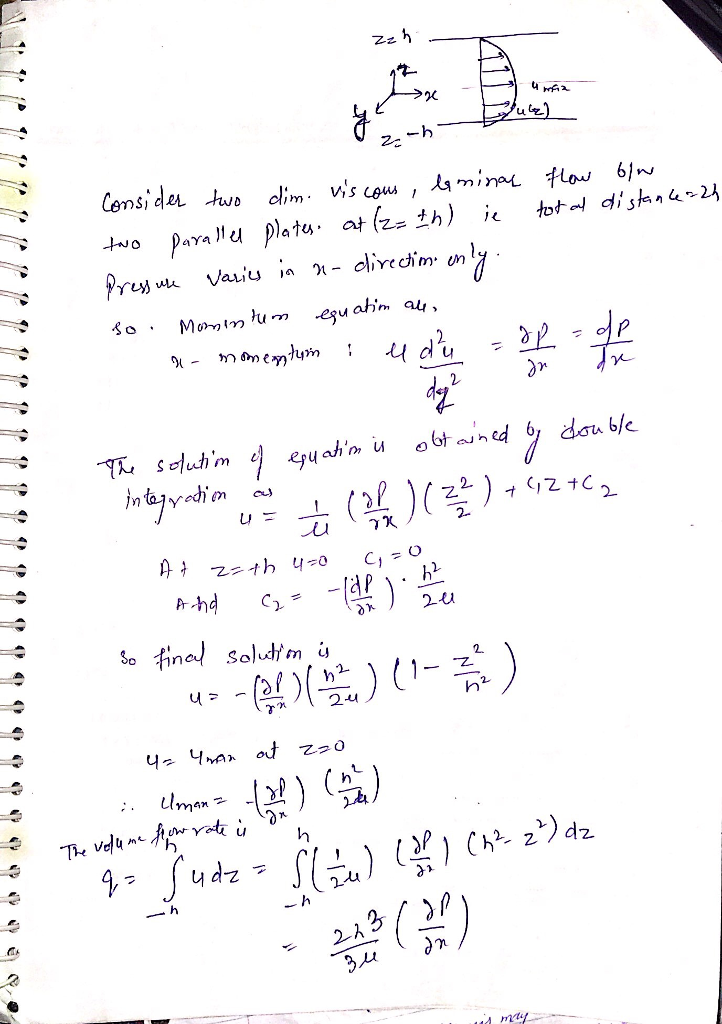 (Solved) - Consider Poiseuille flow: steady, fully-developed flow ... (Solved) - Consider Poiseuille flow: steady, fully-developed flow ...