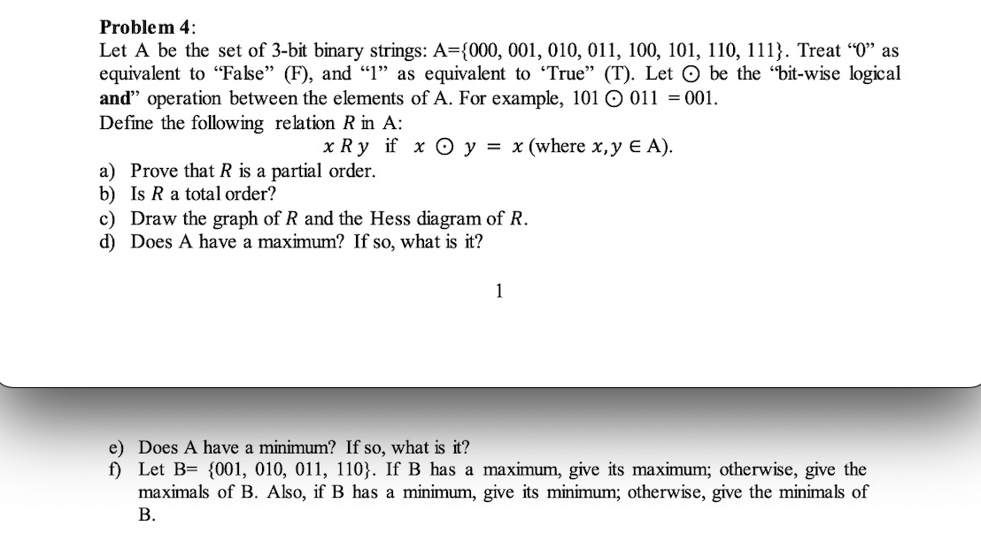 Solved Problem 4 Let A Be The Set Of 3 Bit Binary Strings 