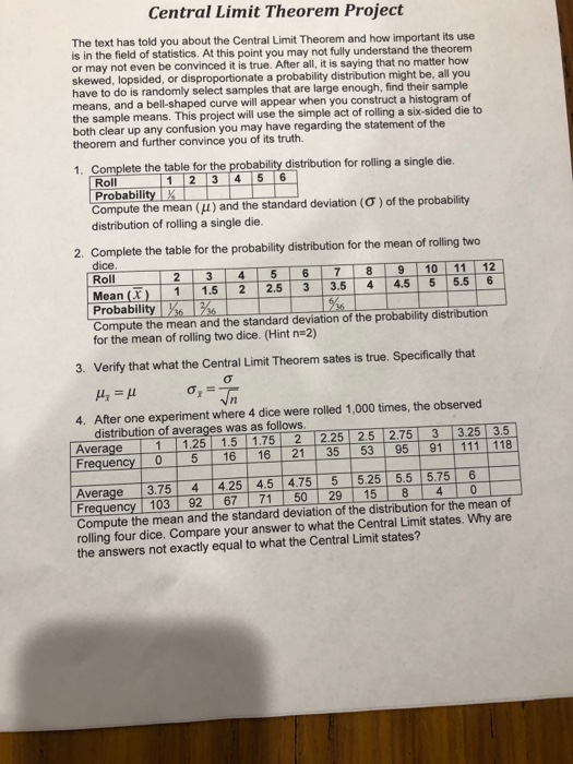 Solved Central Limit Theorem Project The text has told you | Chegg.com