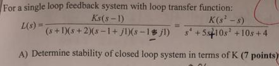 Solved For a single loop feedback system with loop transfer | Chegg.com