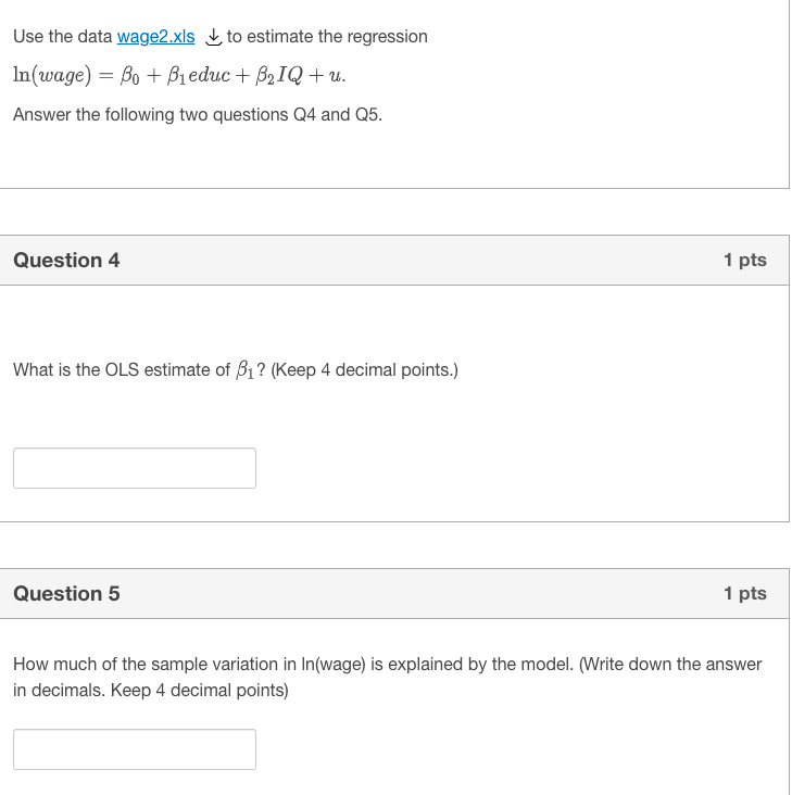 Use the data wage2.xls to estimate the regression | Chegg.com