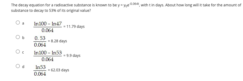 Solved The decay equation for a radioactive substance is | Chegg.com