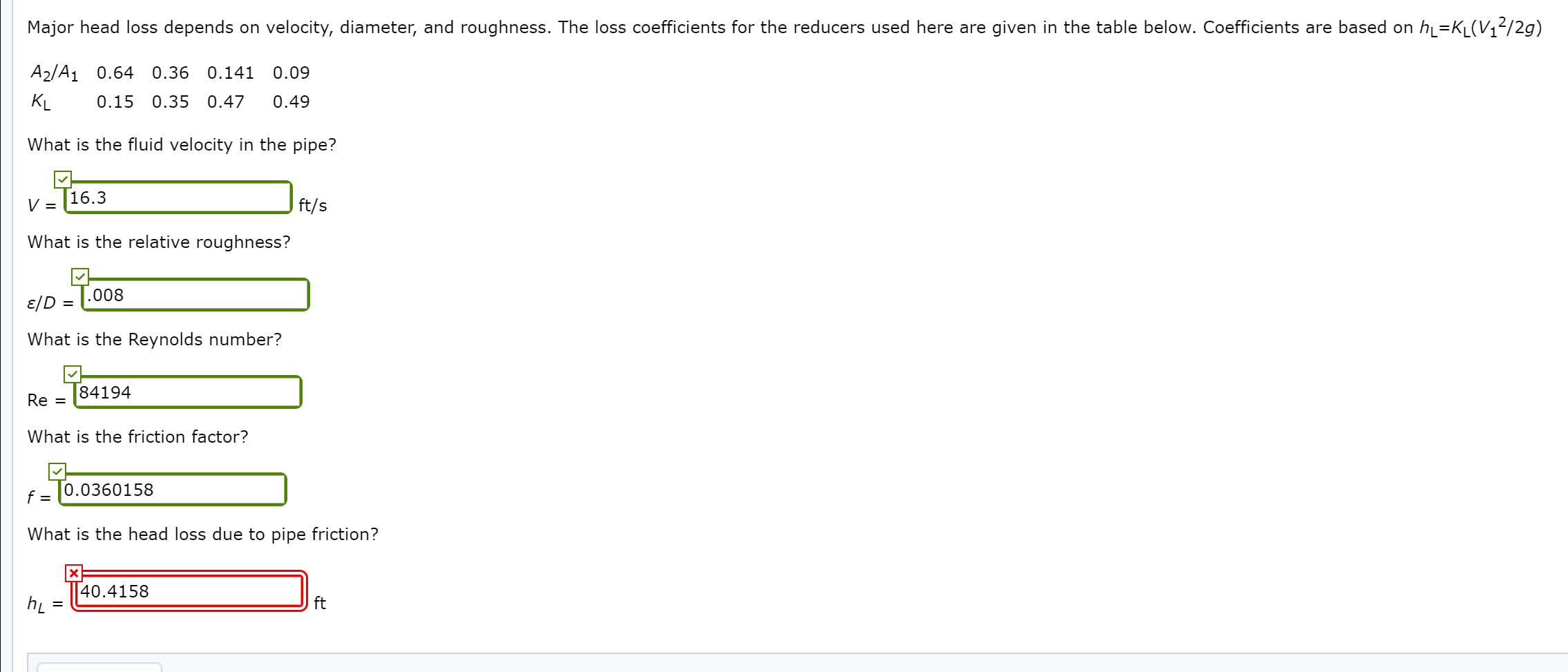 Solved Part 1 Determine Major head loss Water flows steadily | Chegg.com
