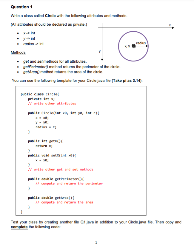 Solved Question 1 Write a class called Circle with the | Chegg.com