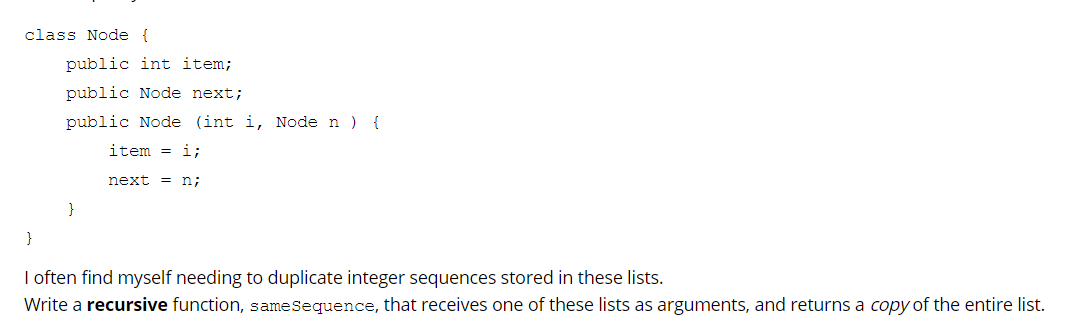 Solved class Node { public int item; public Node next; | Chegg.com