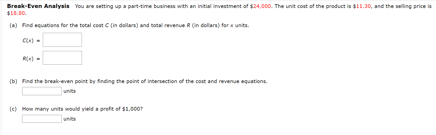 Solved Break-Even Analysis You are setting up a part-time | Chegg.com