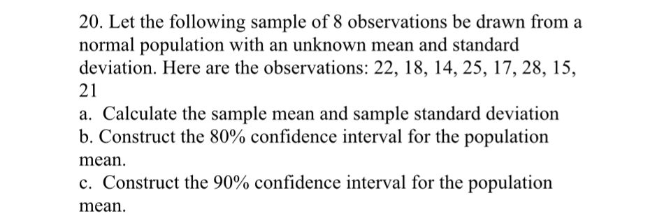 Solved 20. Let the following sample of 8 observations be | Chegg.com