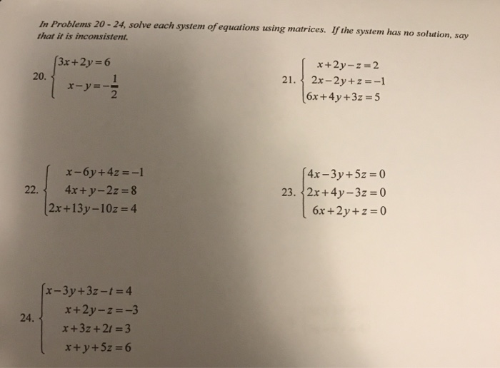 Solved n Problems 20-24, solve each system of equations | Chegg.com