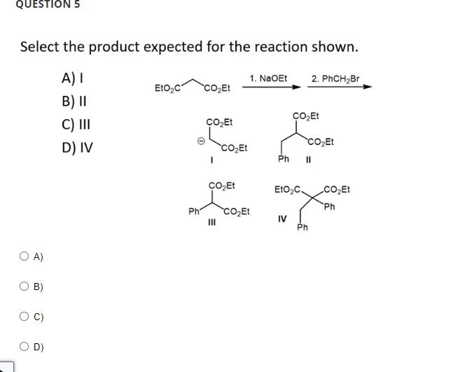 Solved Select the product expected for the reaction shown. | Chegg.com