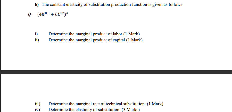 b) The constant elasticity of substitution production | Chegg.com