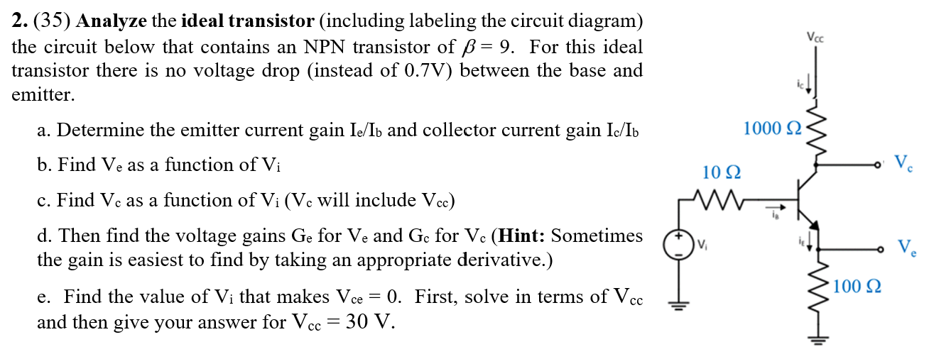 Solved 2. (35) Analyze the ideal transistor (including | Chegg.com