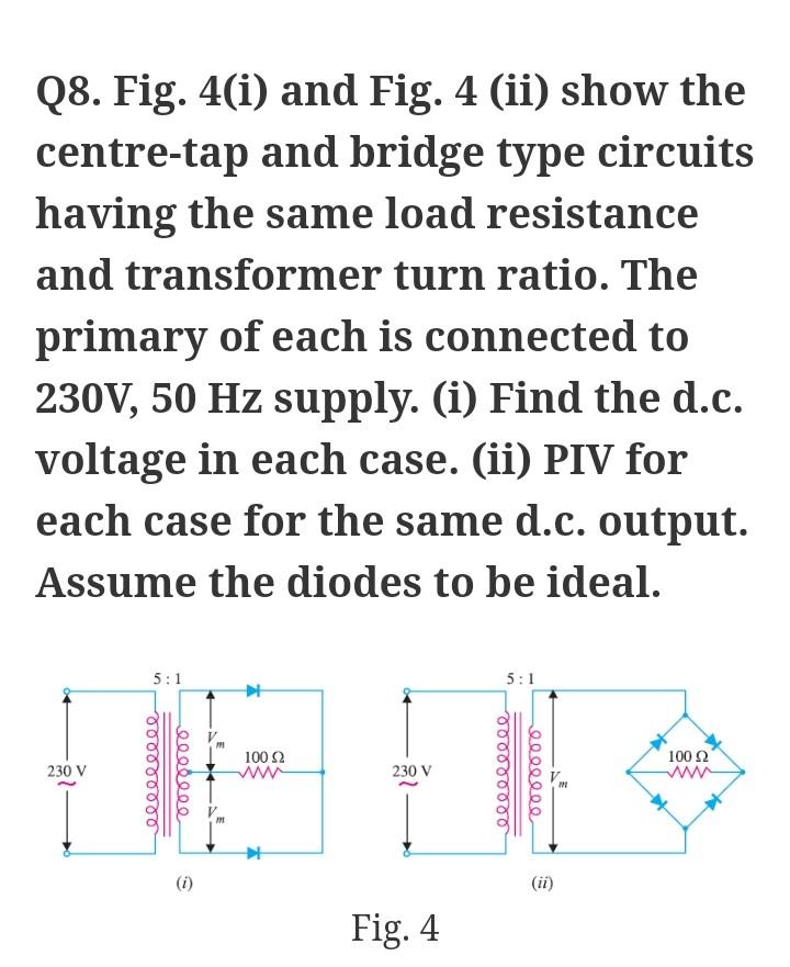 Solved Q8. Fig. 4(i) and Fig. 4 (ii) show the centre-tap and | Chegg.com