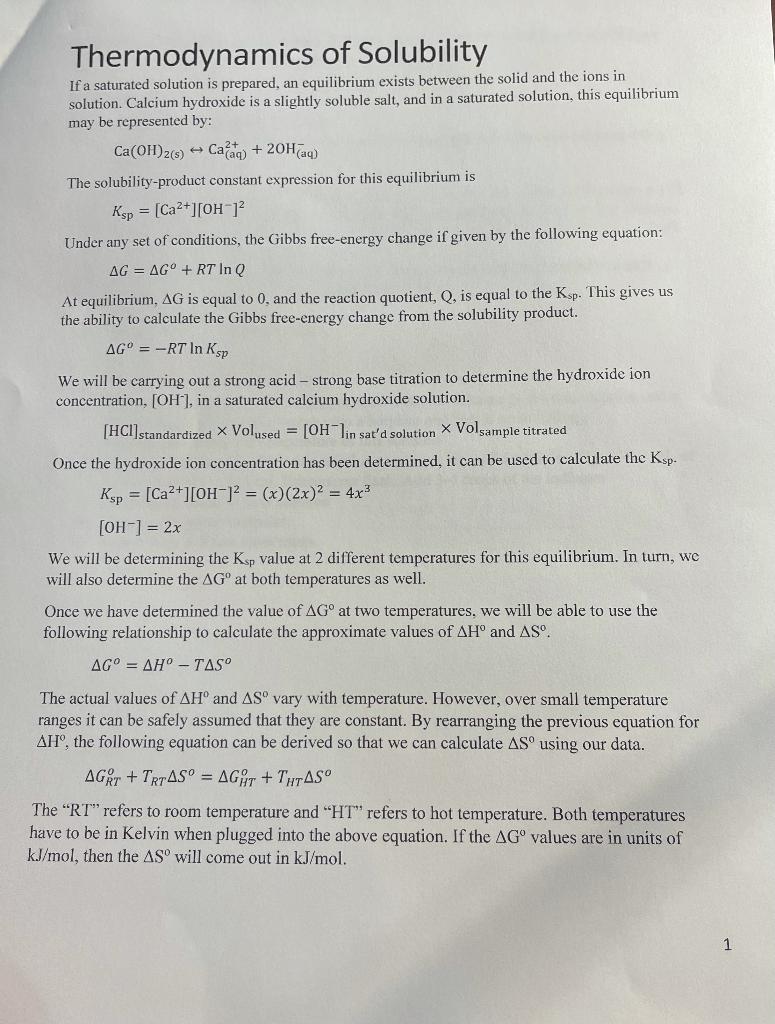 Solved Thermodynamics of Solubility If a saturated solution | Chegg.com