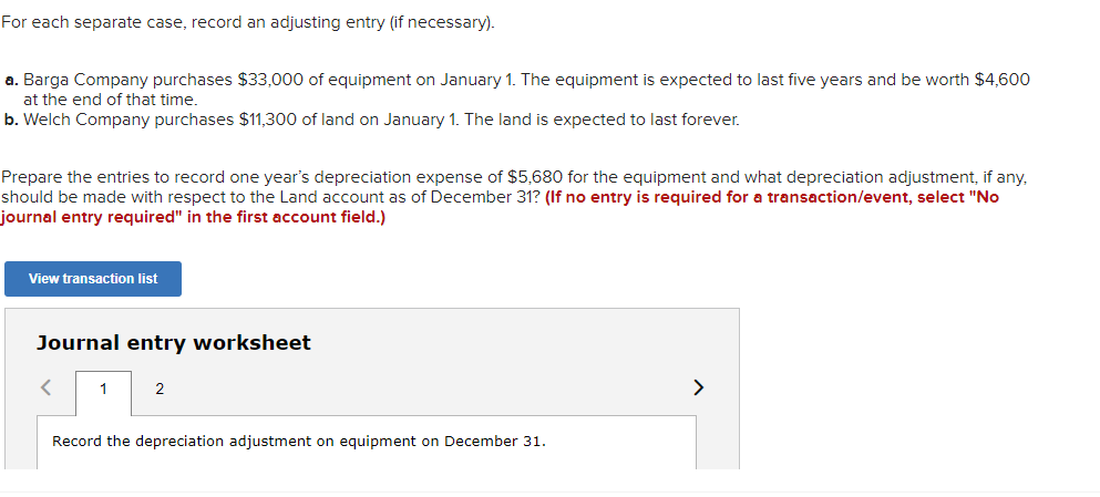 Solved For each separate case, record an adjusting entry (if | Chegg.com