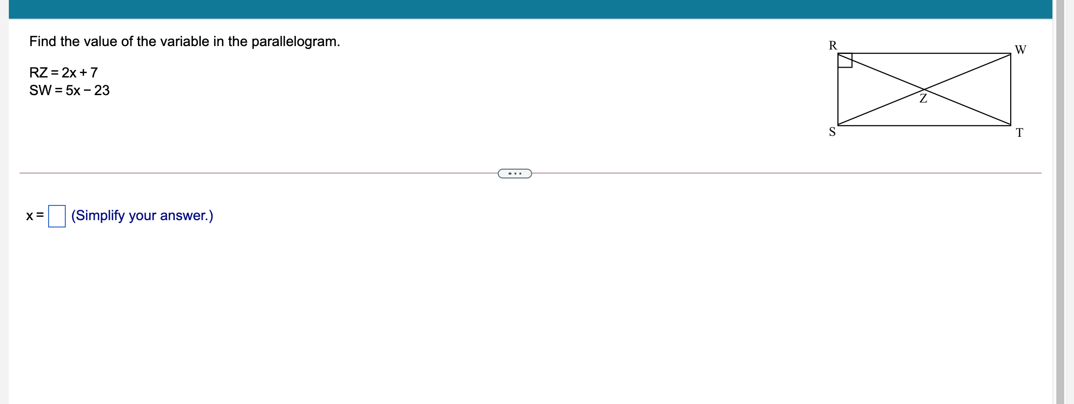 Solved Find the value of the variable in the parallelogram. | Chegg.com