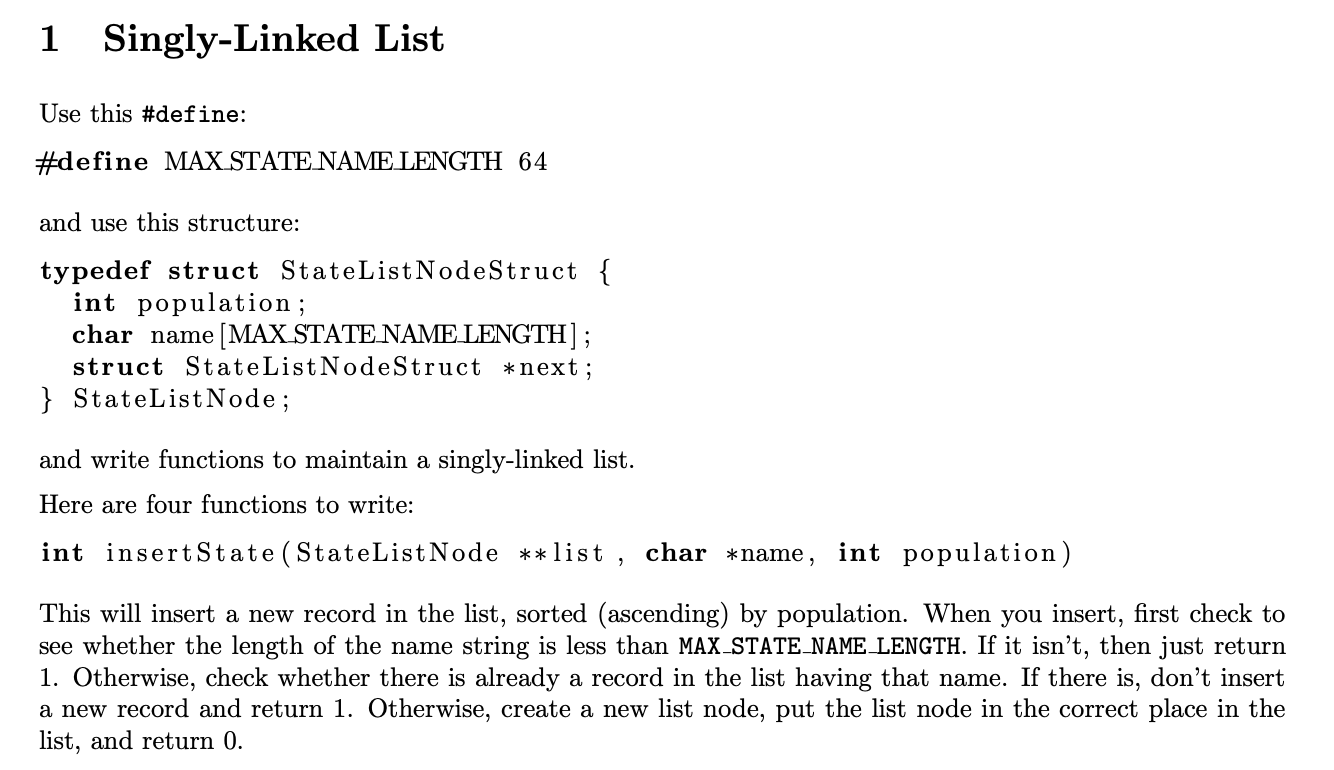 Solved 1 Singly-Linked List Use this #define: #define MAX | Chegg.com