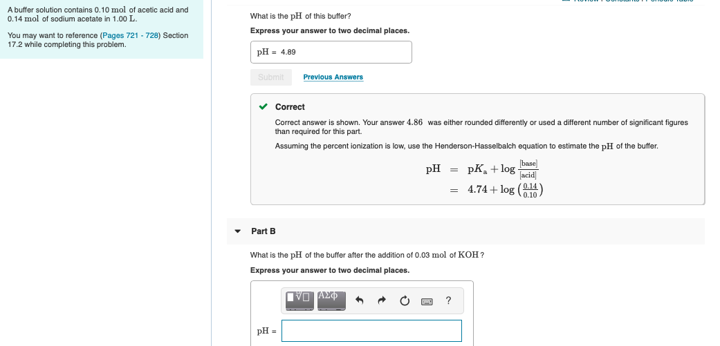 Solved A buffer solution contains 0.10 mol of acetic acid | Chegg.com