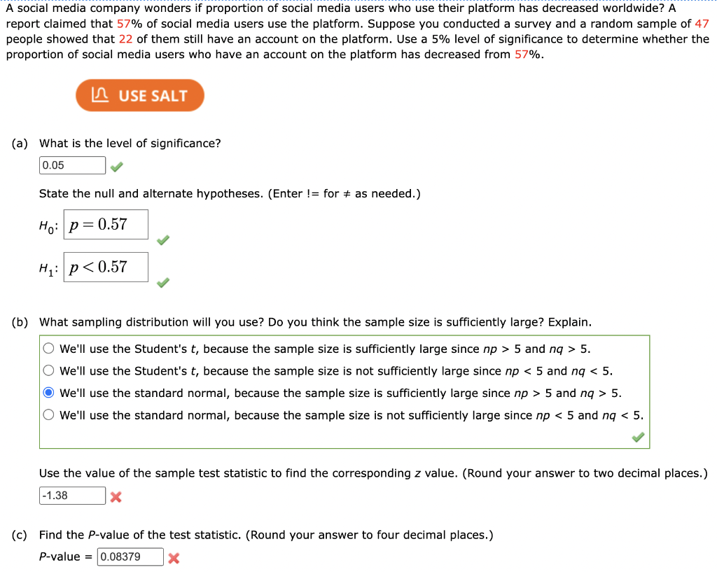 Solved A social media company wonders if proportion of | Chegg.com