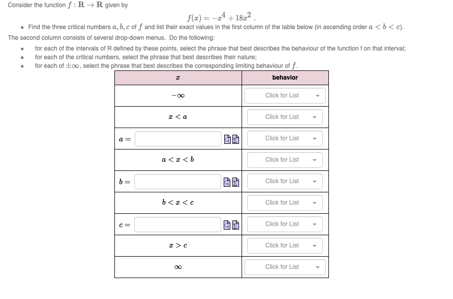 Solved f(x)=−x4+18x2. - Find the three critical numbers | Chegg.com