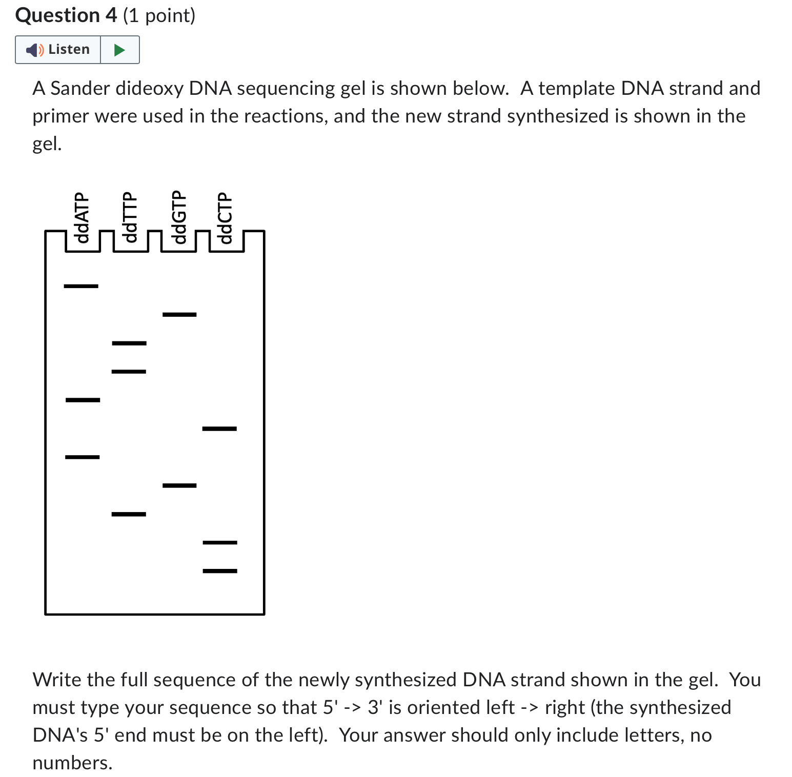 Solved Question 4 (1 ﻿point)A Sander dideoxy DNA sequencing | Chegg.com