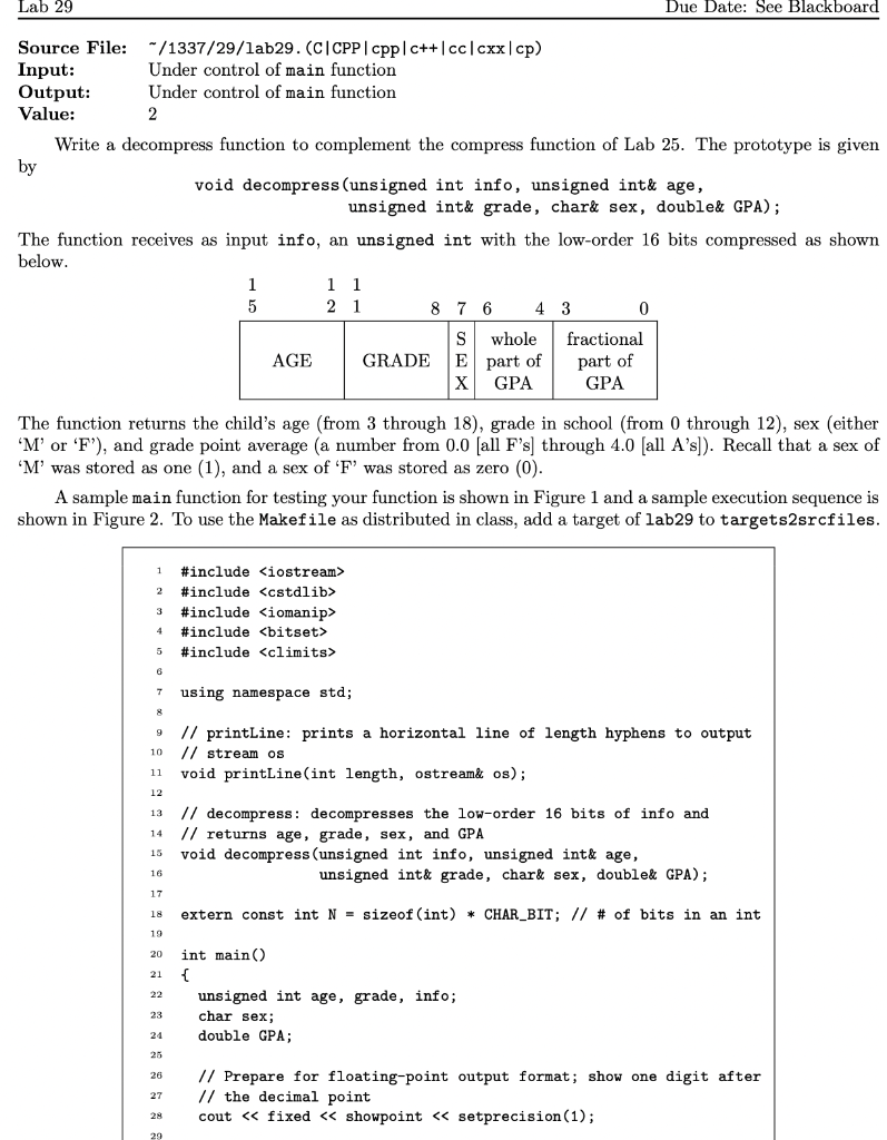 Lab 29 Due Date: See Blackboard Source File: | Chegg.com