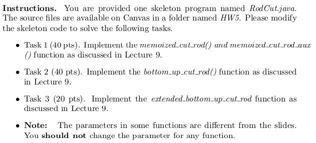 Solved RodCut.java public class RodCut { int n; | Chegg.com