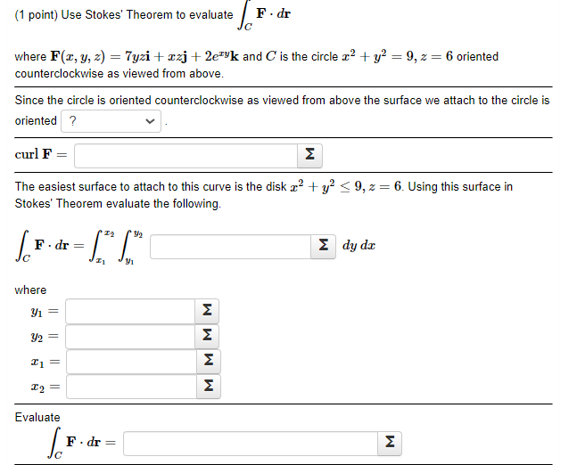 Solved (1 point) Use Stokes' Theorem to evaluate ∫CF⋅dr | Chegg.com