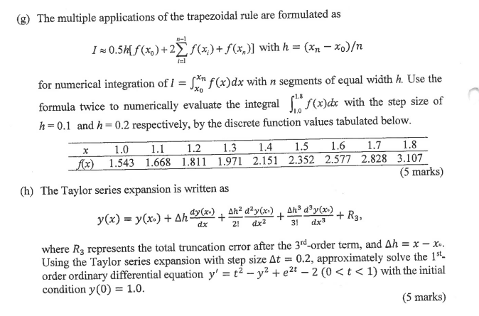 Solved (g) The multiple applications of the trapezoidal rule | Chegg.com