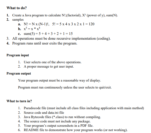 Solved What to do? 1. Create a Java program to calculate N | Chegg.com