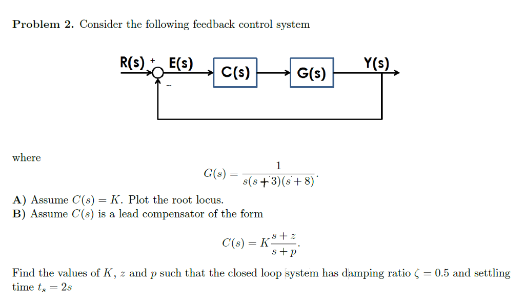 Solved Problem 2. Consider the following feedback control | Chegg.com