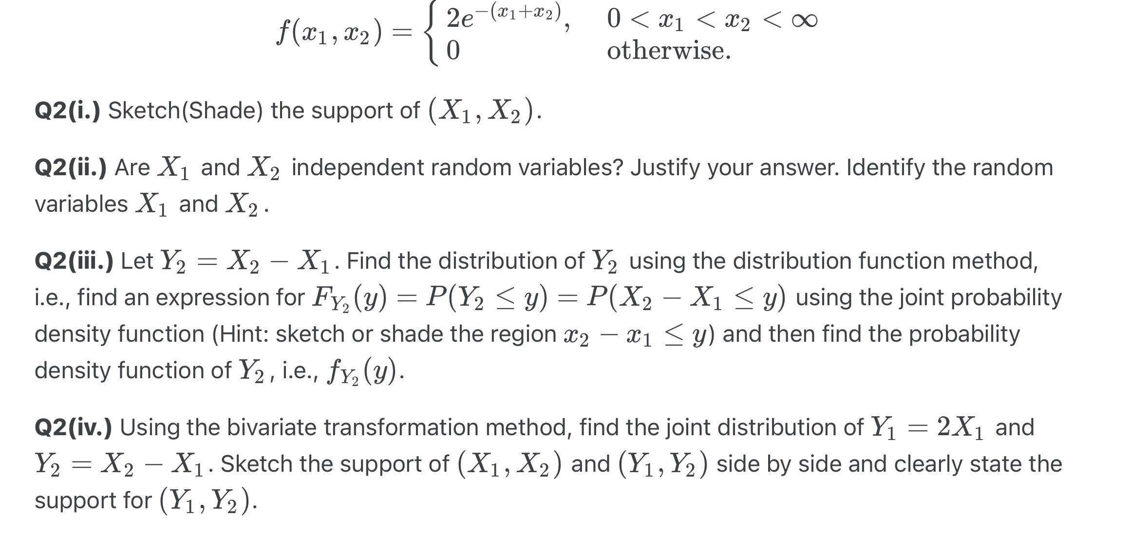 Solved Q2(i.) ﻿Sketch(Shade) ﻿the support of ( ﻿X1, | Chegg.com