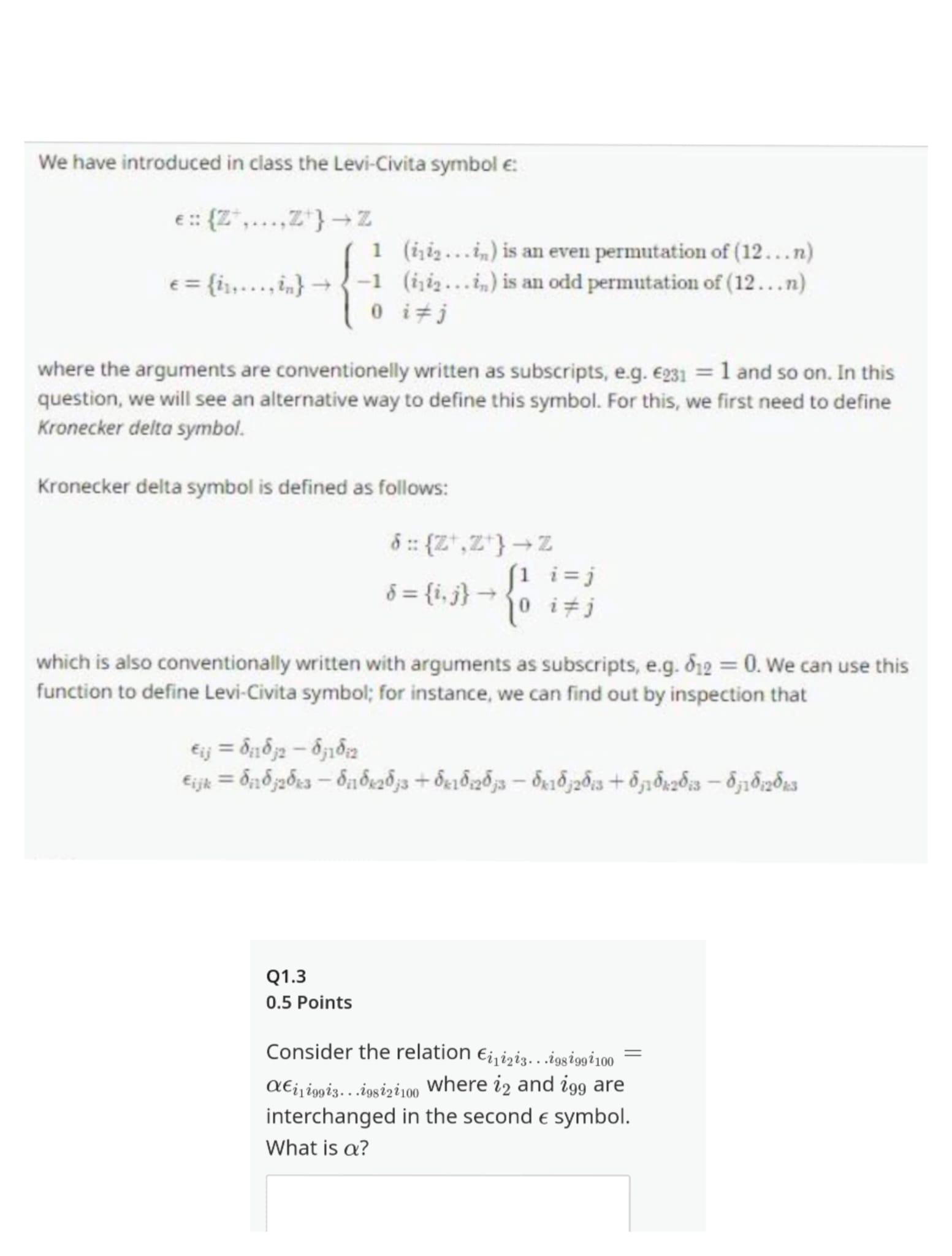 Solved We have introduced in class the Levi-Civita symbol | Chegg.com