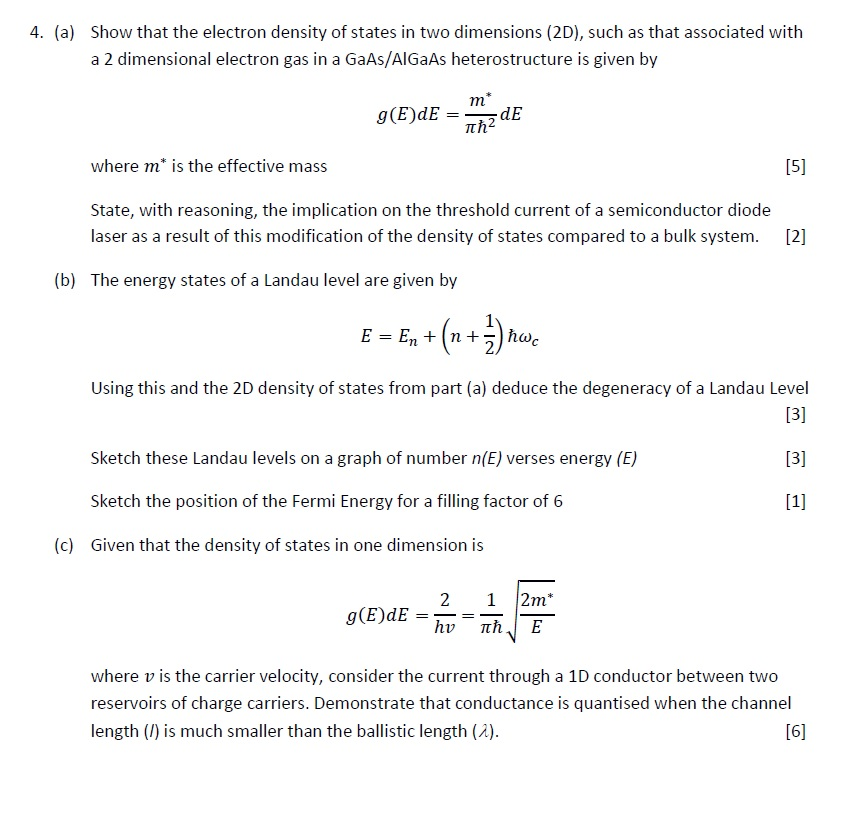 4. (a) Show that the electron density of states in | Chegg.com
