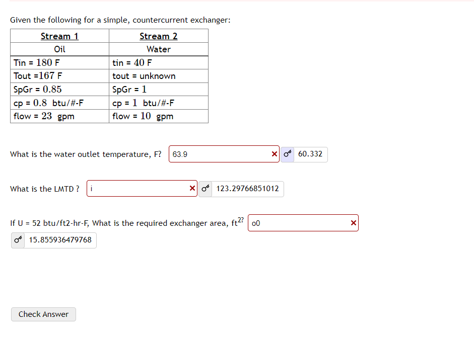 Solved Given the following for a simple, countercurrent | Chegg.com