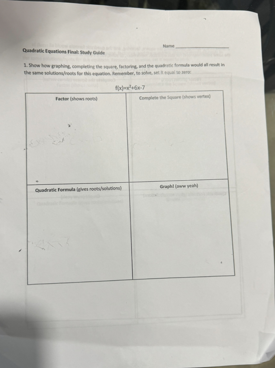 Solved Quadratic Equations Final: Study GuideShow how | Chegg.com