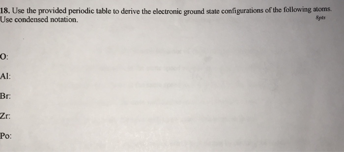 Solved 18. Use the provided periodic table to derive the | Chegg.com