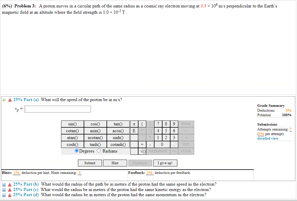 Solved (6\%) Problem 3: A proton moves in a circular path of | Chegg.com