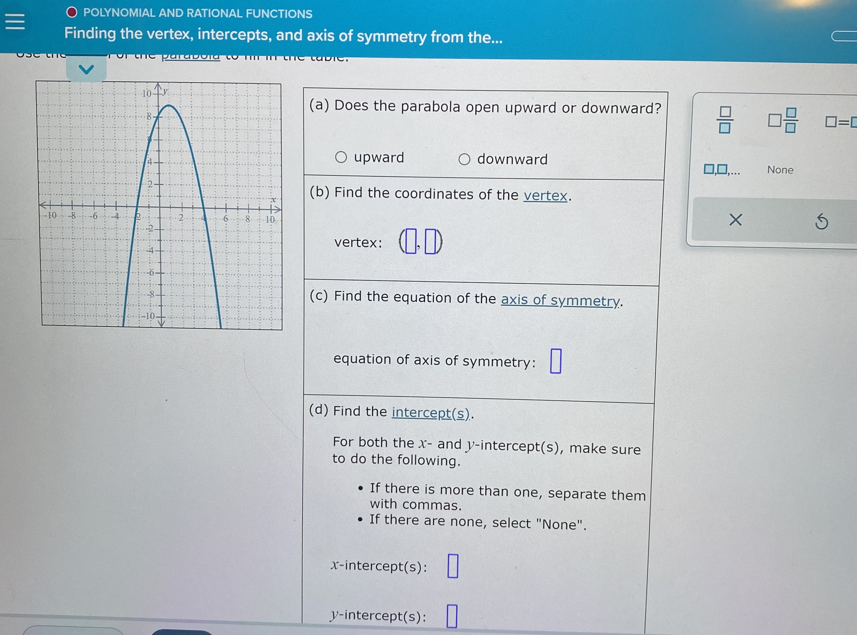 Solved Use the graph of the parabola to fill in the table. | Chegg.com