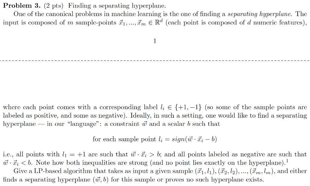 Problem 3. (2 pts) Finding a separating hyperplane | Chegg.com